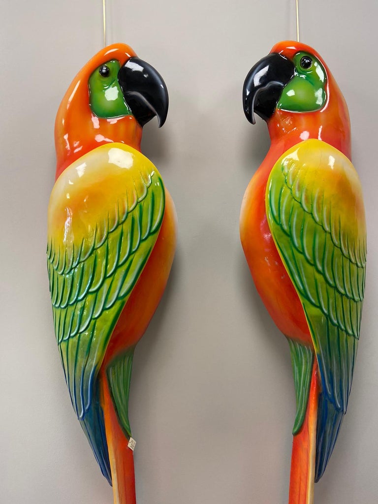 70s Italian Couple Parrots Fibreglass Wall Sculpture, Garden Ornament ...