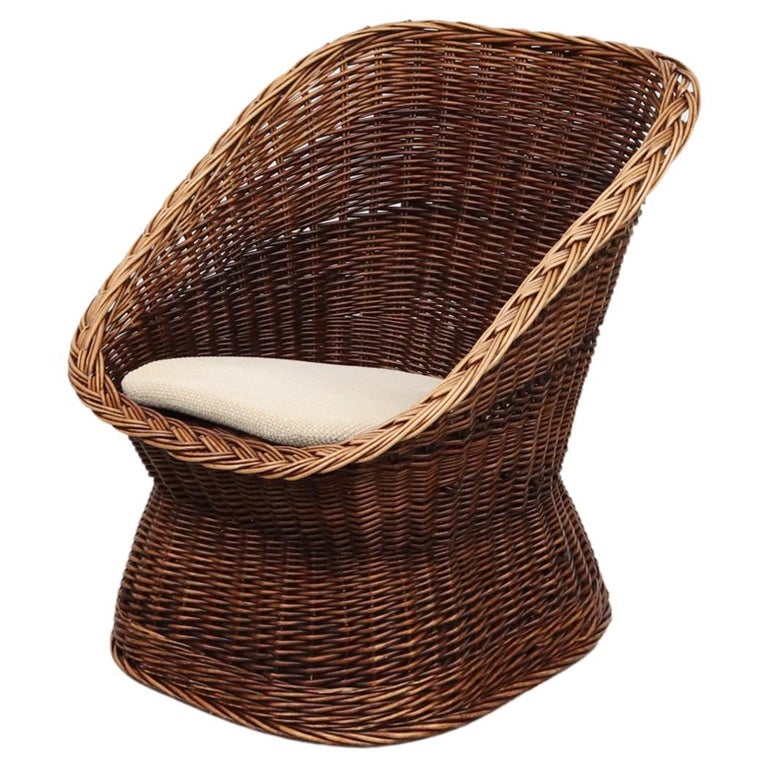 1970s Rattan Bucket Chair For Sale at 1stDibs