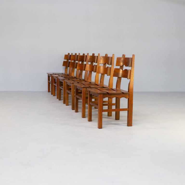 70s Scalloped Oak Wooden Brutalist Chair Set/6 For Sale at 1stDibs