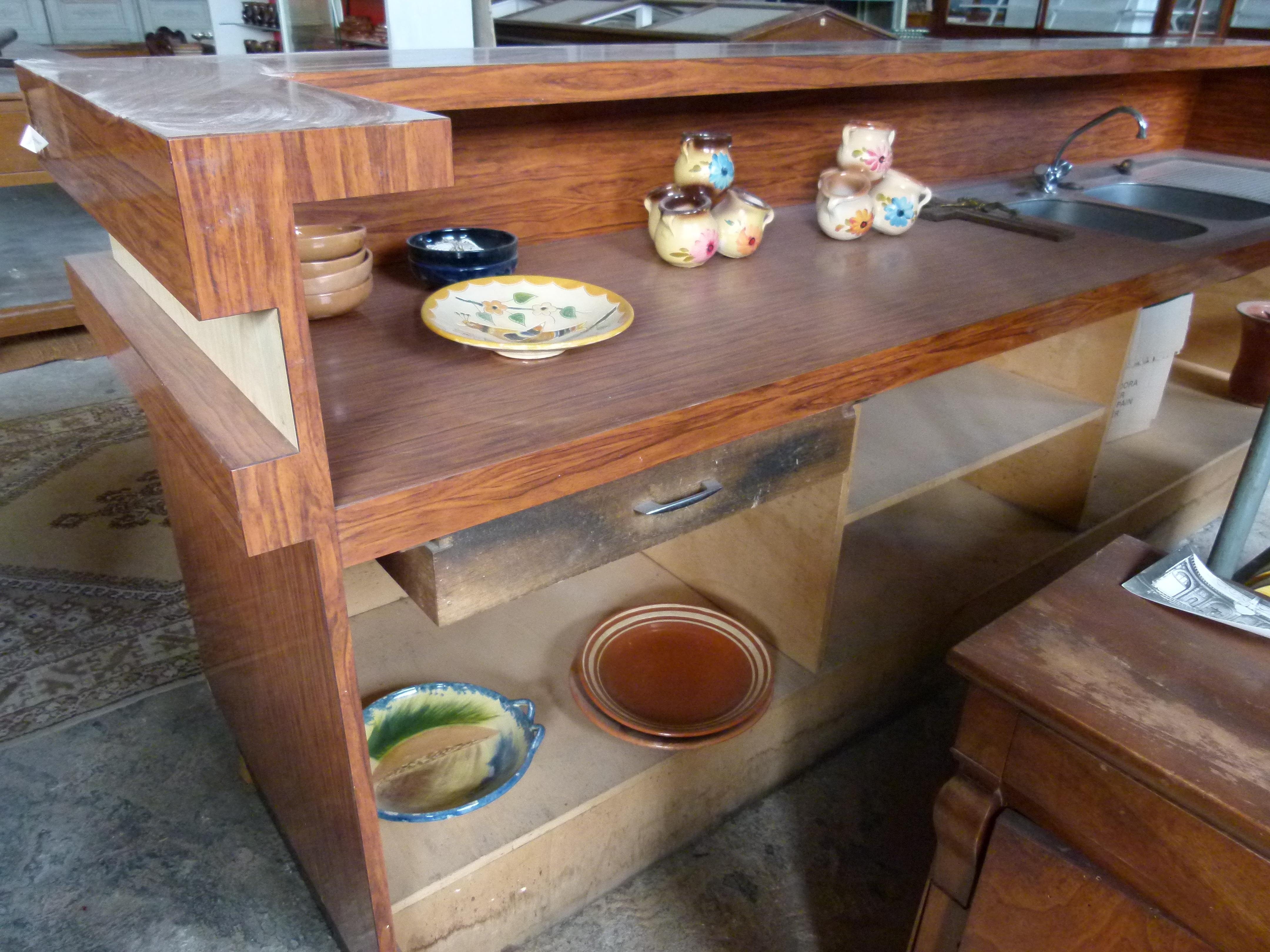 70's Style Formica Bar Counter in Dark and Light Wood Colors at 1stDibs