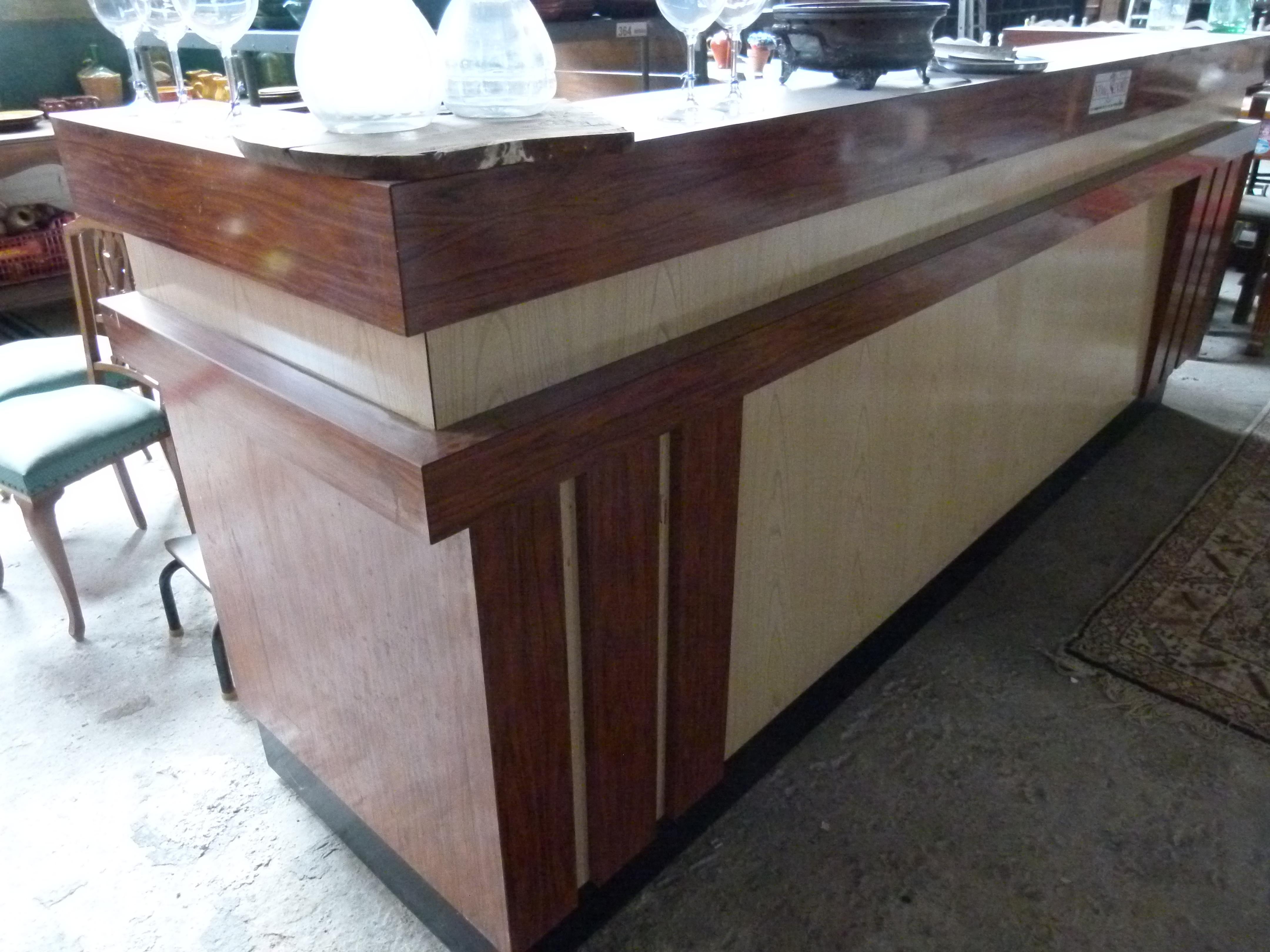 70's Style Formica Bar Counter in Dark and Light Wood Colors at 1stDibs