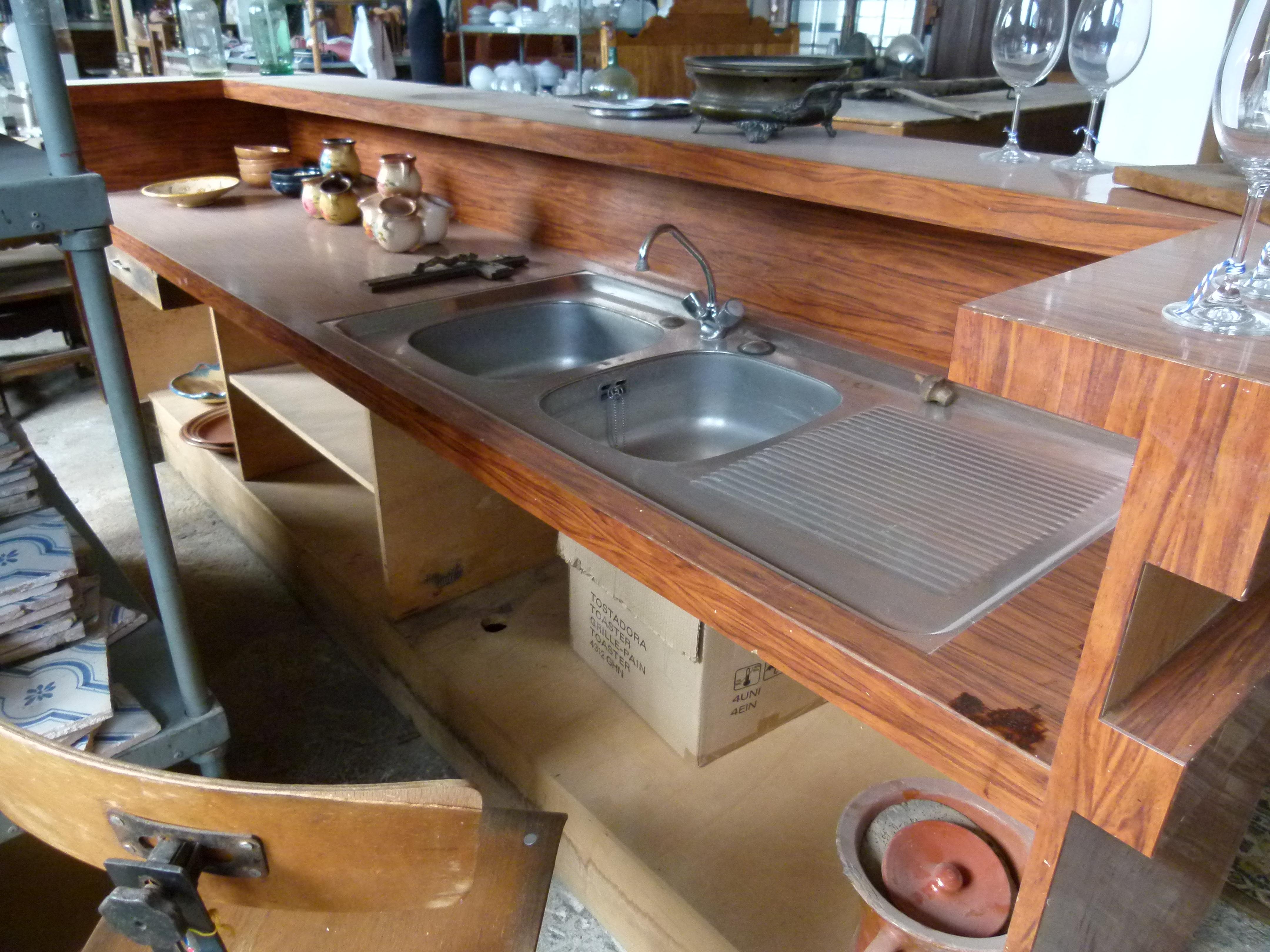 70's Style Formica Bar Counter in Dark and Light Wood Colors at 1stDibs
