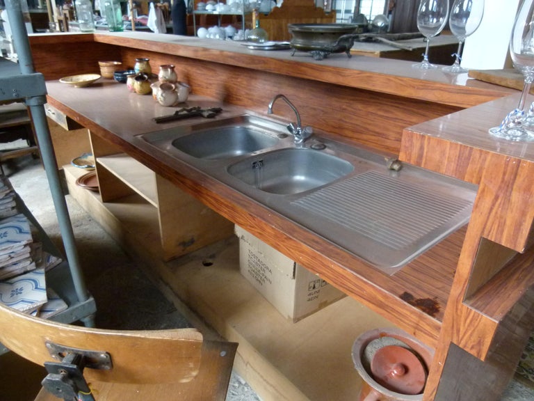 70's Style Formica Bar Counter in Dark and Light Wood Colors at 1stDibs
