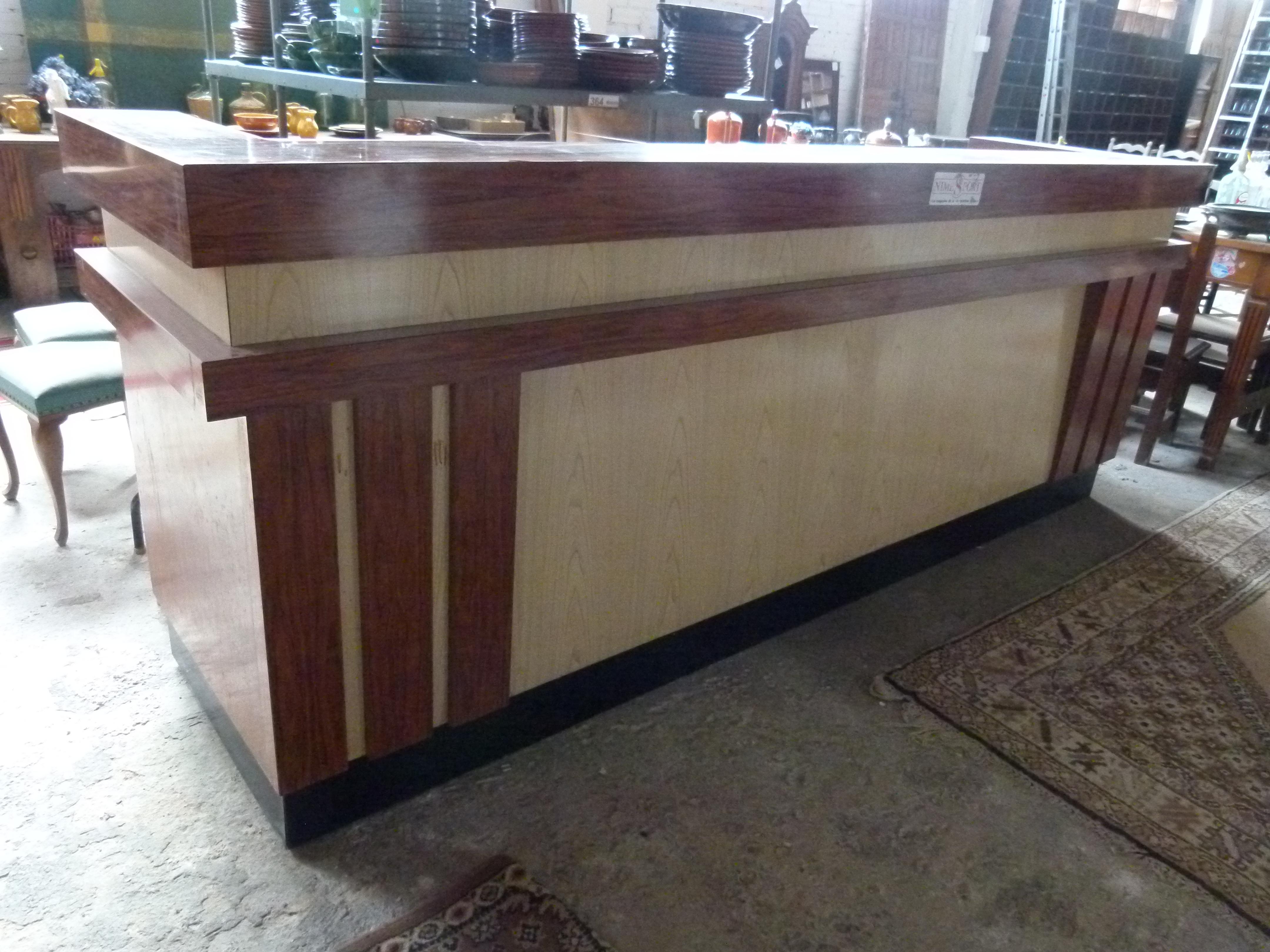 70's Style Formica Bar Counter in Dark and Light Wood Colors at 1stDibs