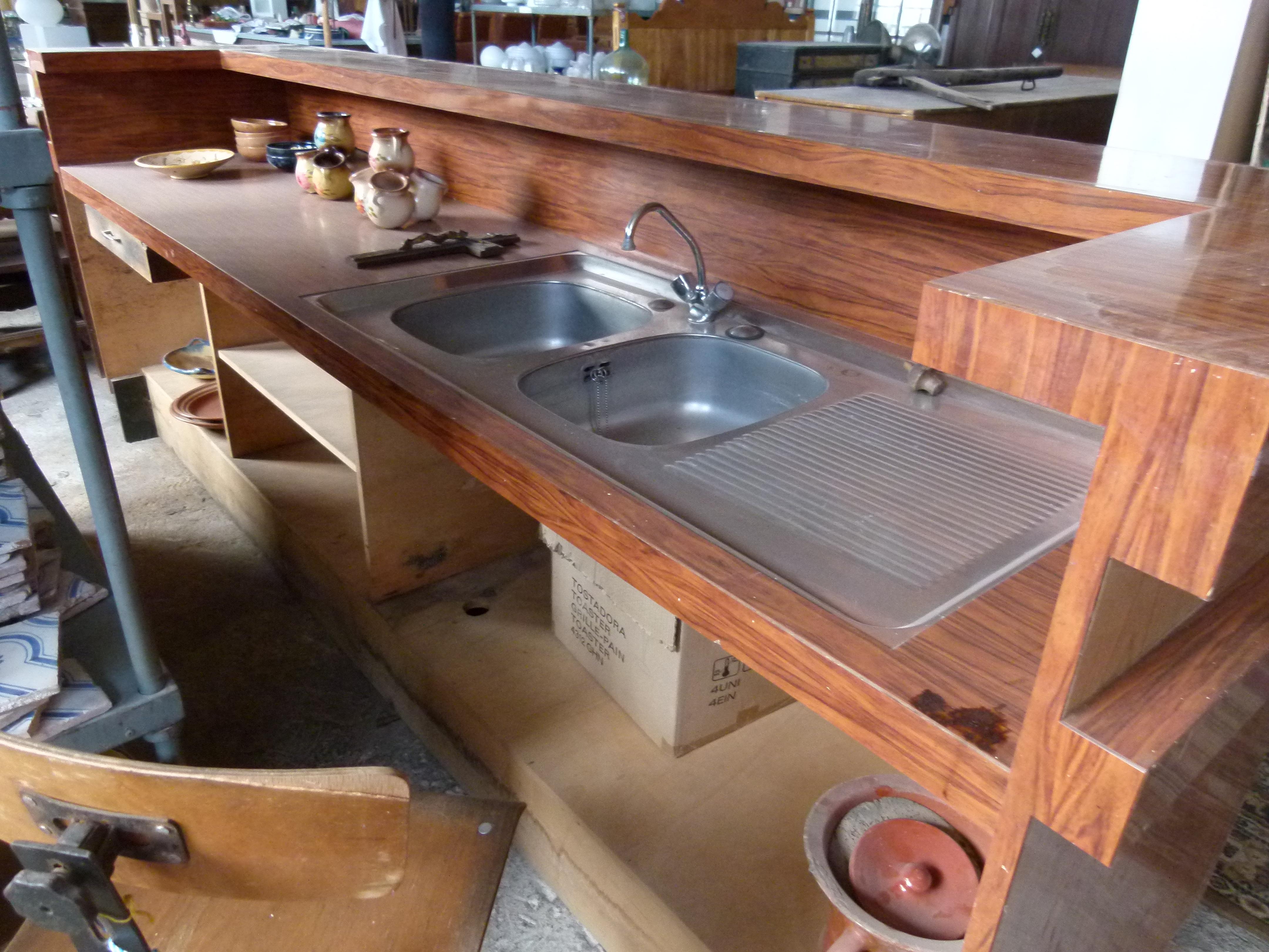 70's Style Formica Bar Counter in Dark and Light Wood Colors at 1stDibs