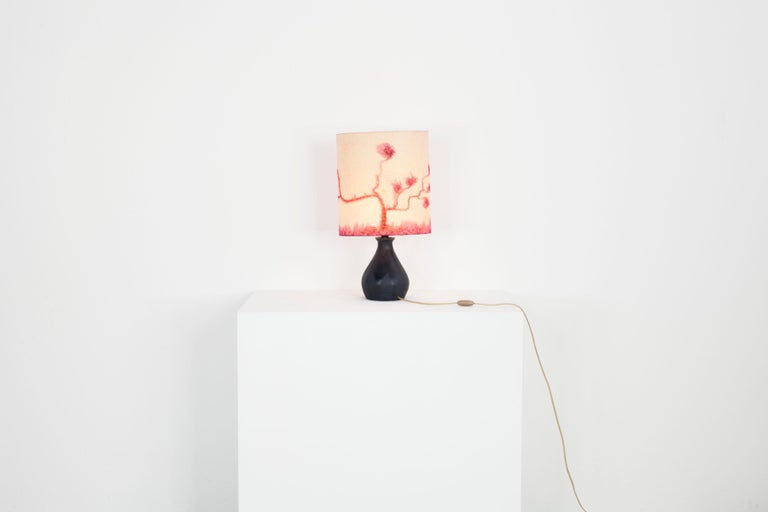 70s Table Lamp with Black Ceramic Base and a Silk Covered Lampshade For ...