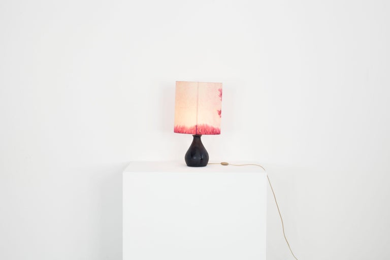 70s Table Lamp with Black Ceramic Base and a Silk Covered Lampshade For ...