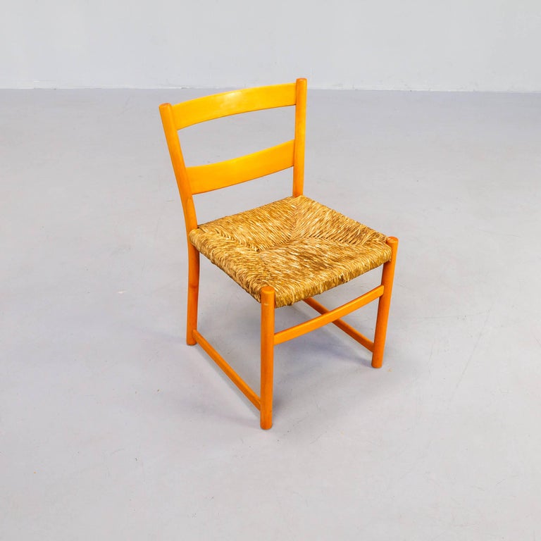 70s Teak and wicker dining chair set/6 For Sale at 1stDibs
