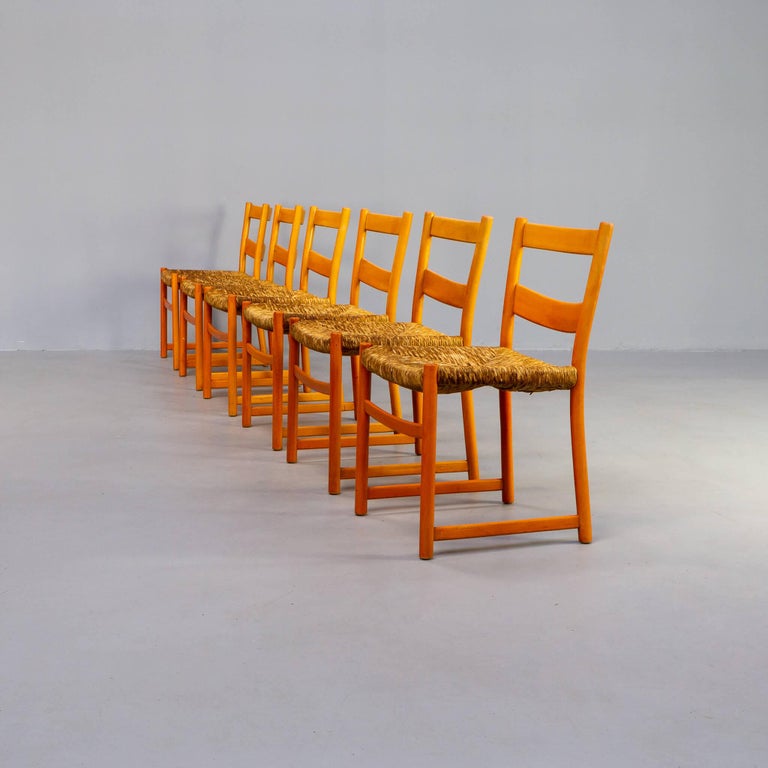 70s Teak and wicker dining chair set/6 For Sale at 1stDibs