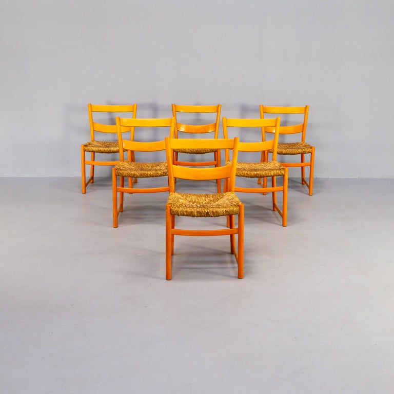 70s Teak and wicker dining chair set/6 For Sale at 1stDibs