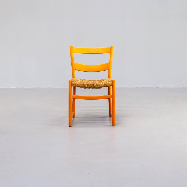 70s Teak and wicker dining chair set/6 For Sale at 1stDibs
