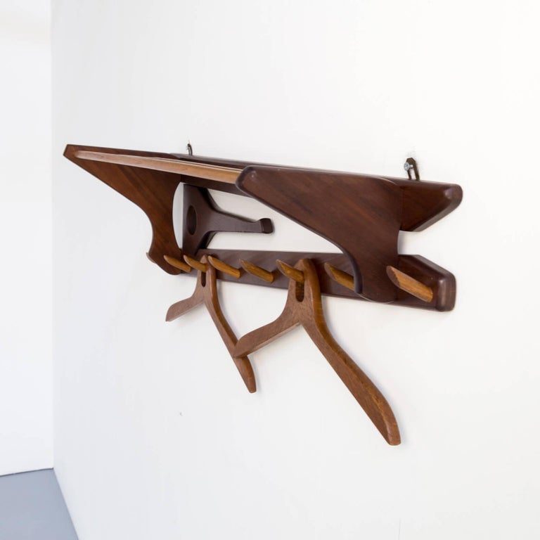 1970s Teak Wall Mounted Coat Rack for Electrimeufa For Sale at 1stDibs