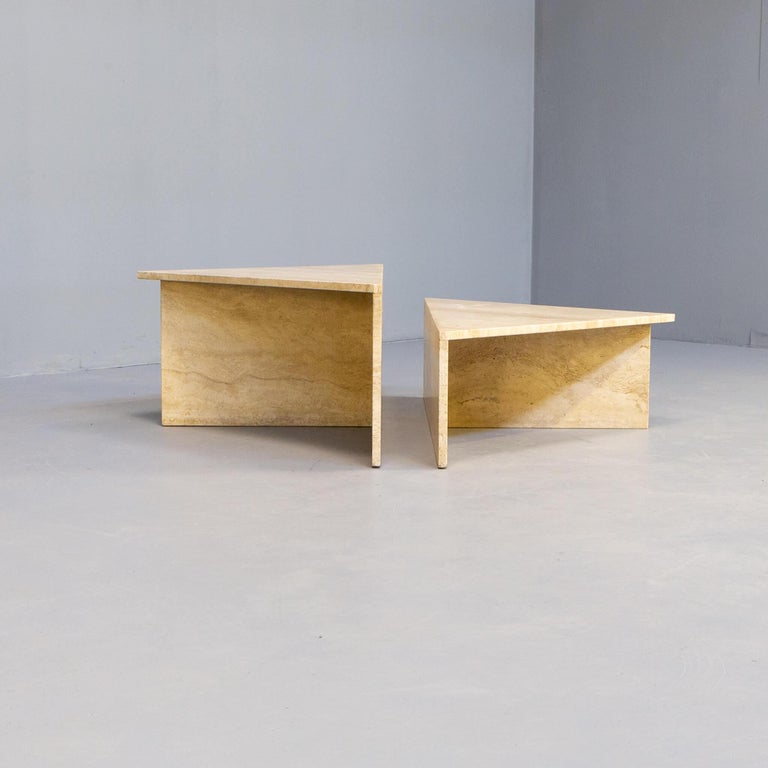 70s Triangle Set Travertin Coffee Table for Up&Up For Sale at 1stDibs