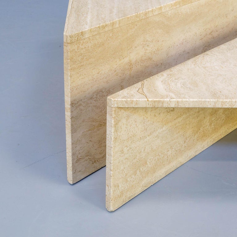 70s Triangle Set Travertin Coffee Table for Up&Up For Sale at 1stDibs