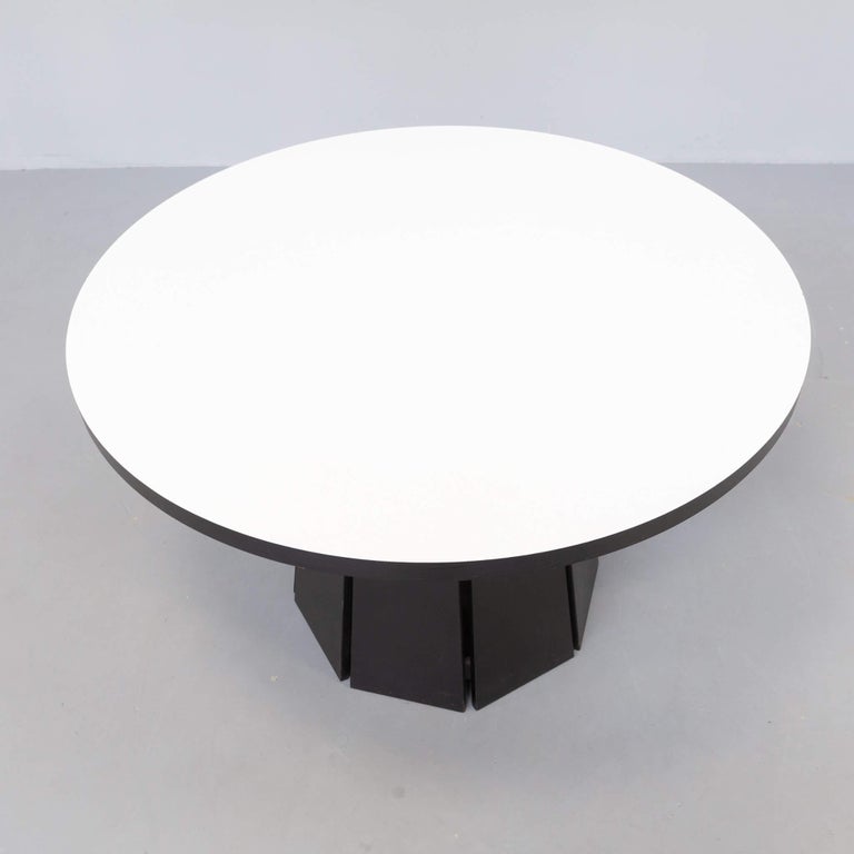 70s Wooden Round Laminated Dining Table For Sale at 1stDibs