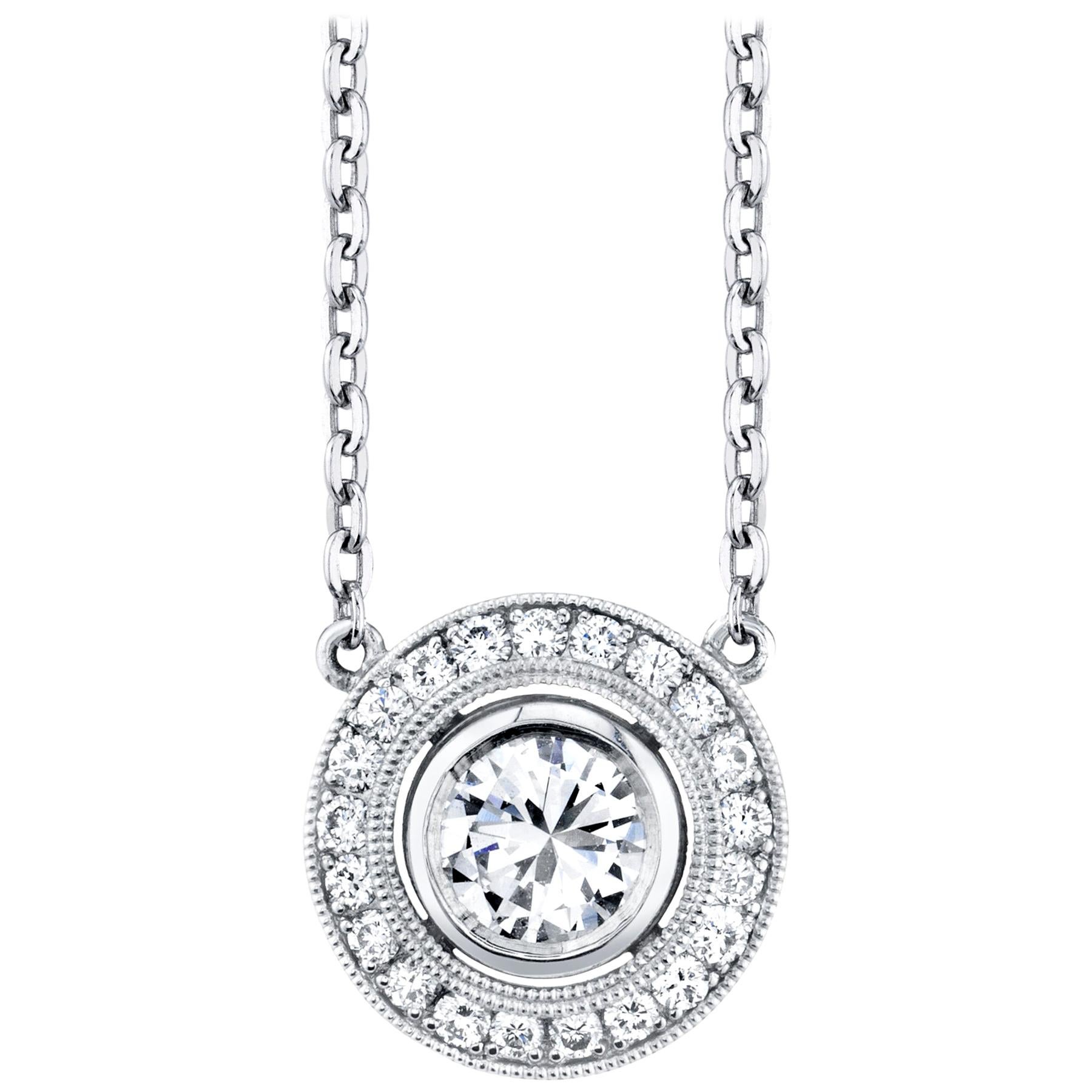 Diamond Bezel with Halo Pendant Necklace 1 For Sale at 1stDibs