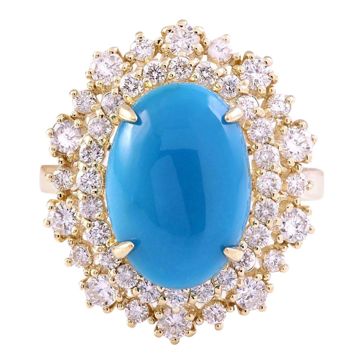 7.10 Carat Natural Turquoise 18 Karat Solid White Gold Diamond Ring For ...