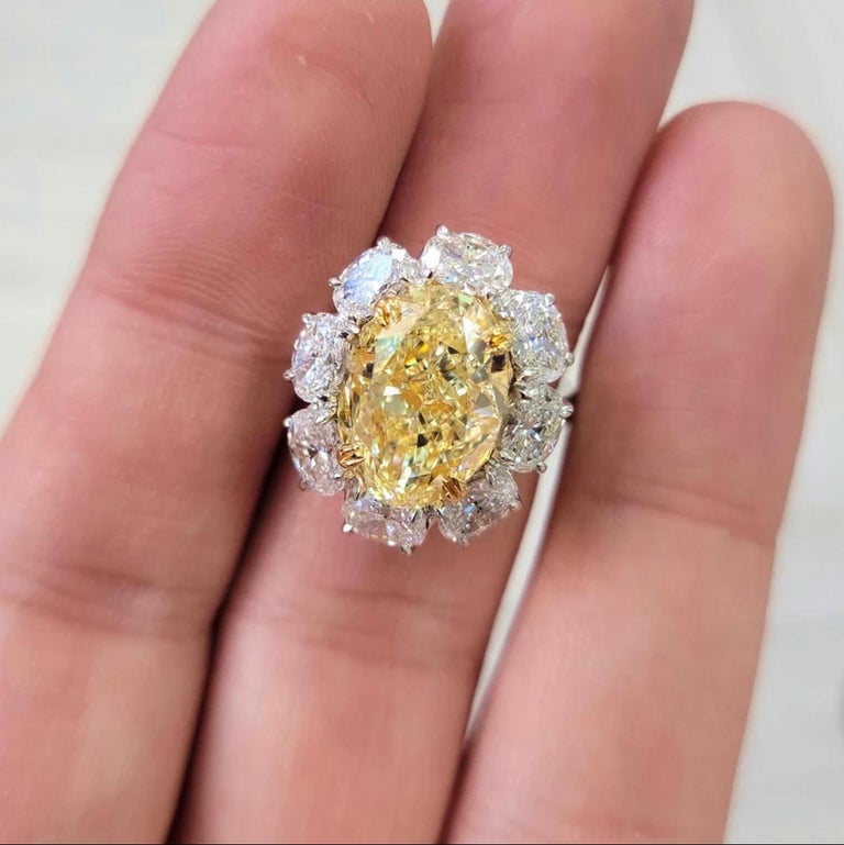 7.10ct Fancy Light Yellow Oval IF GIA OVAL Halo Ring at 1stDibs