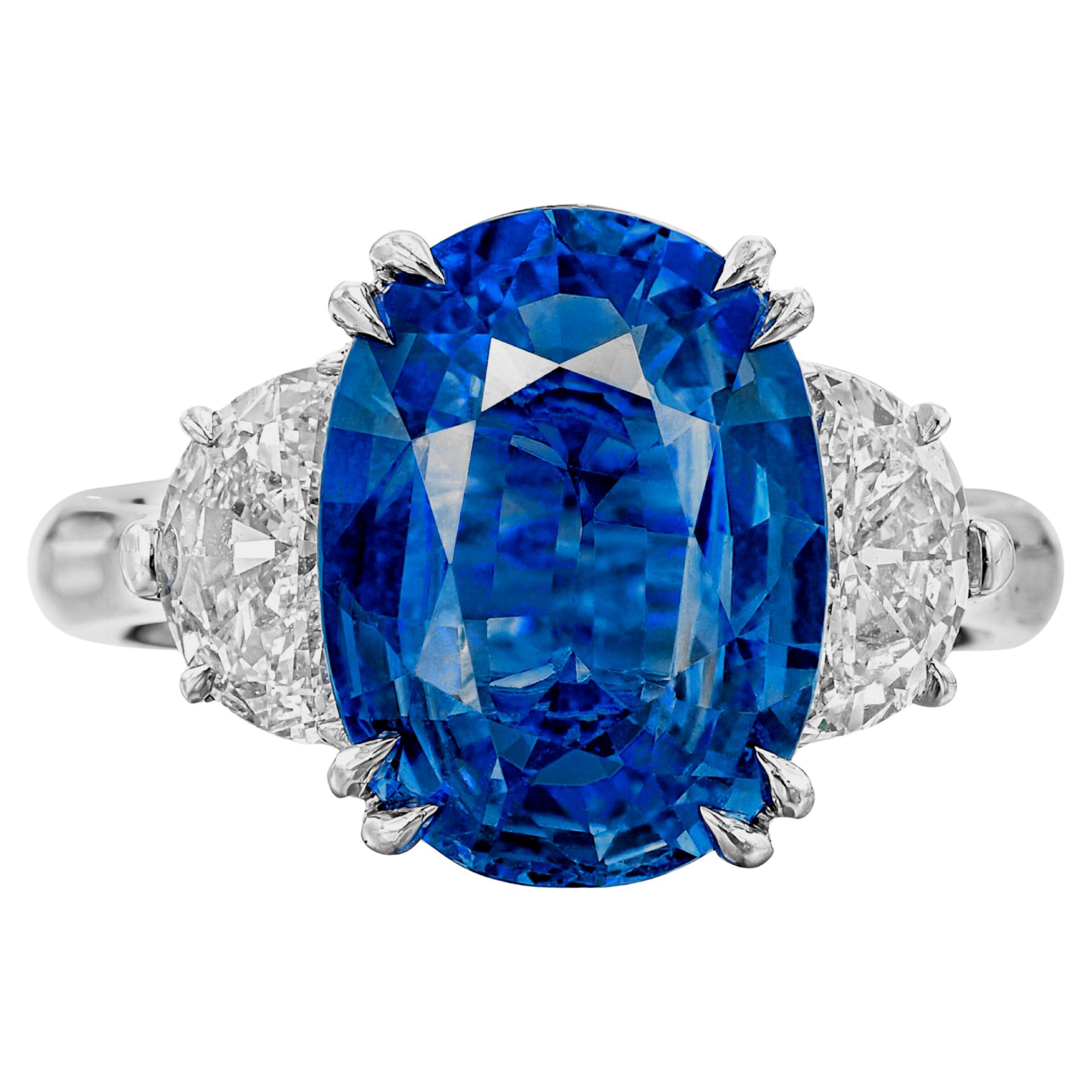 7.12 Carat Unheated Ceylon Sapphire and Diamond Ring For Sale at 1stDibs