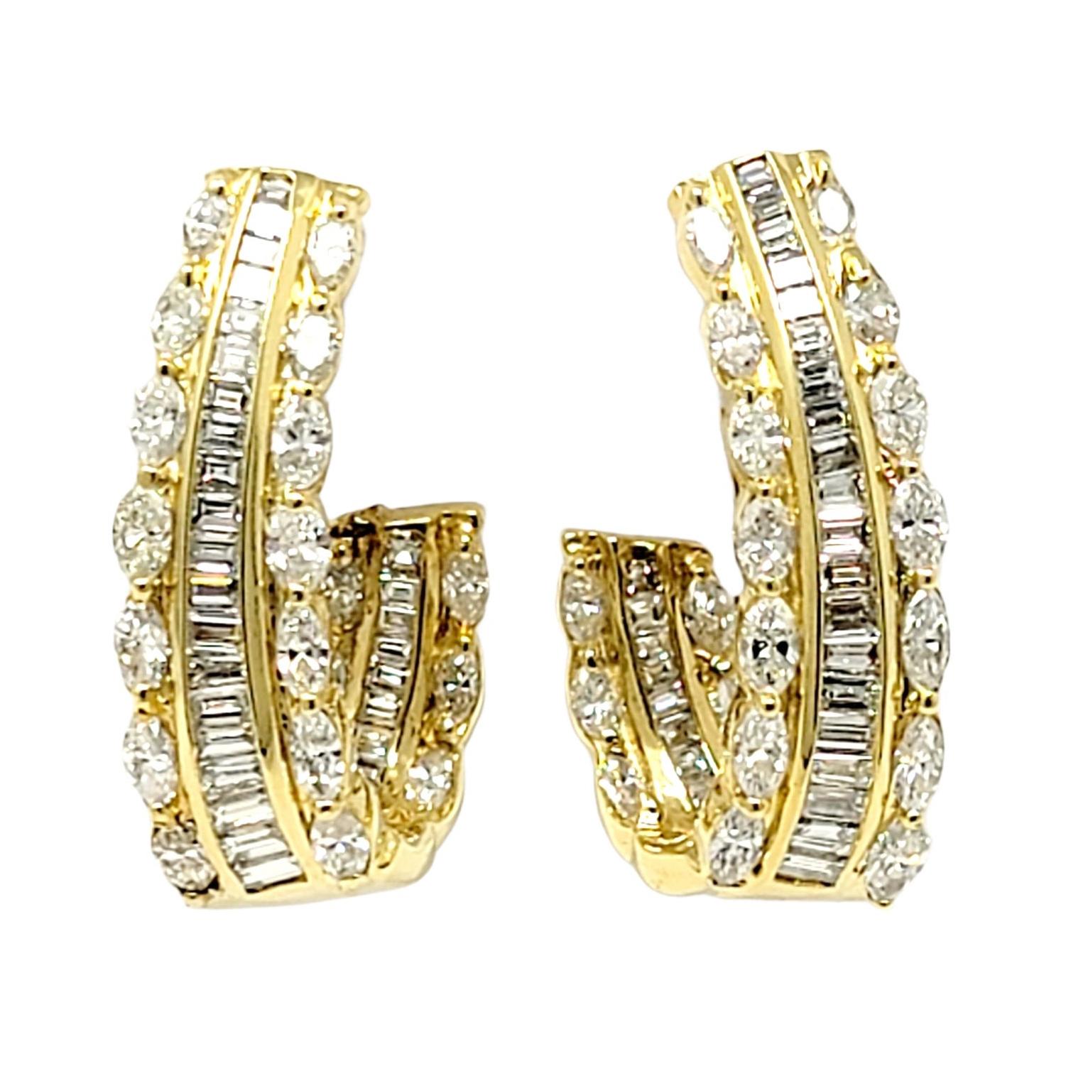 Stunning 14K Gold and Diamond X Cable Half Hoop Earrings For Sale at ...
