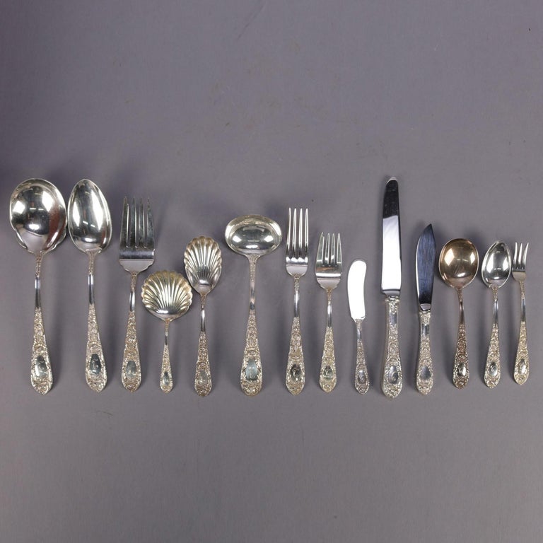 72 Pc Sterling Silver S. Kirk Stieff Rose Repousse Floral Flatware Set ...