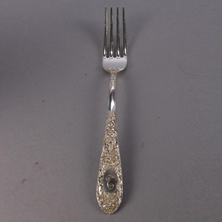 72 Pc Sterling Silver S. Kirk Stieff Rose Repousse Floral Flatware Set ...