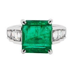 3.85 Carat Gilson Emerald Cut Emerald and Diamonds 14 Carat Rose Gold ...