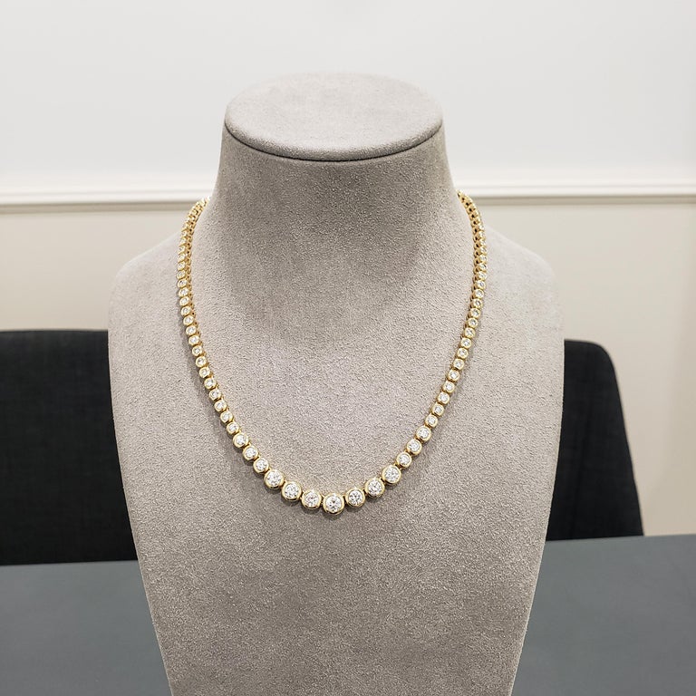 7.28 Carat Round Diamond Bezel Set Riviere Tennis Necklace For Sale at ...