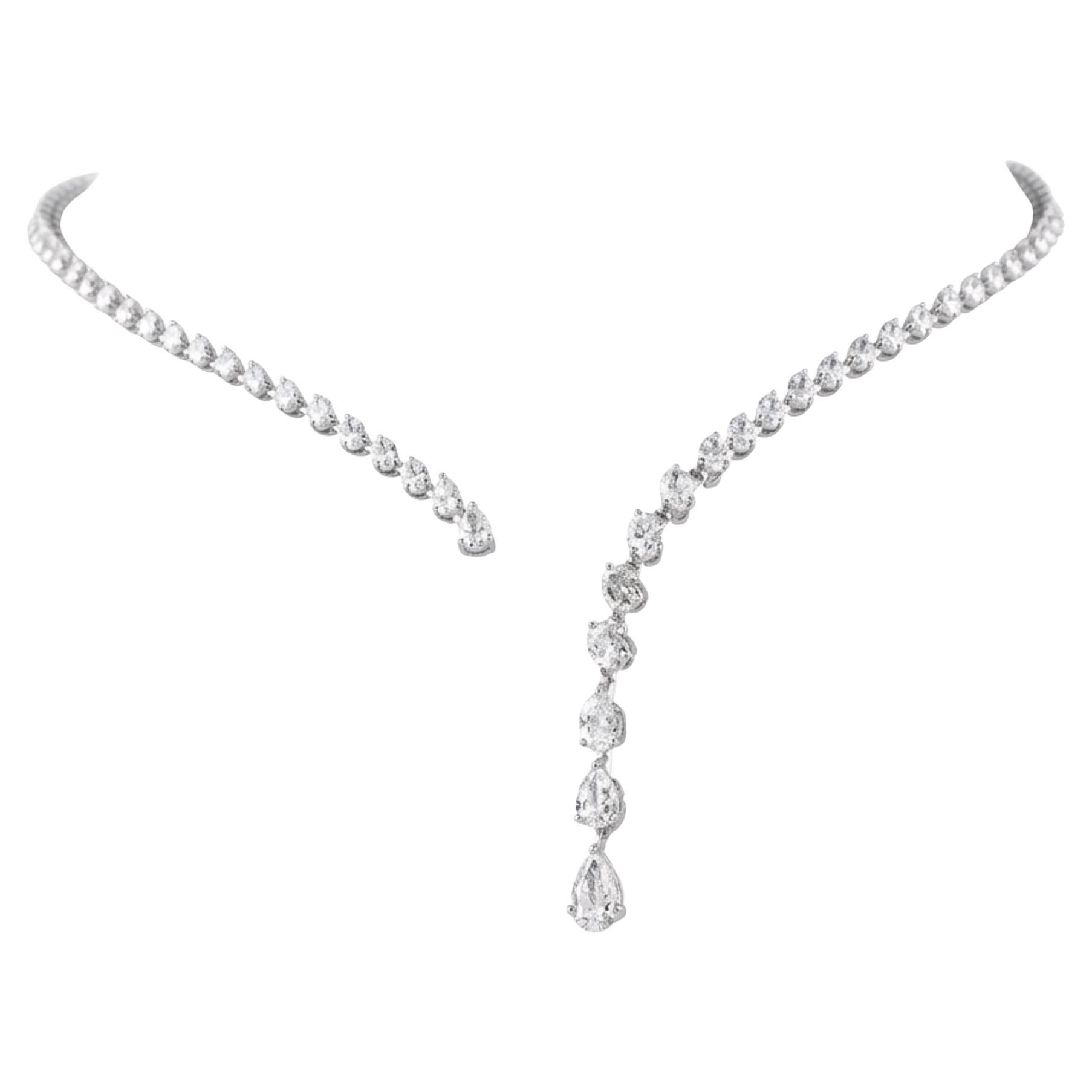 7.4 Ct Natural Pear Diamond Rivière Necklace 18k White Gold Fine ...