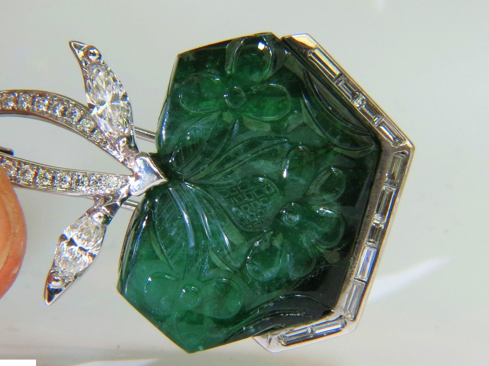 72.96 Carat Venus Fly Trap Natural Emerald Diamonds Brooch 18 Karat at ...
