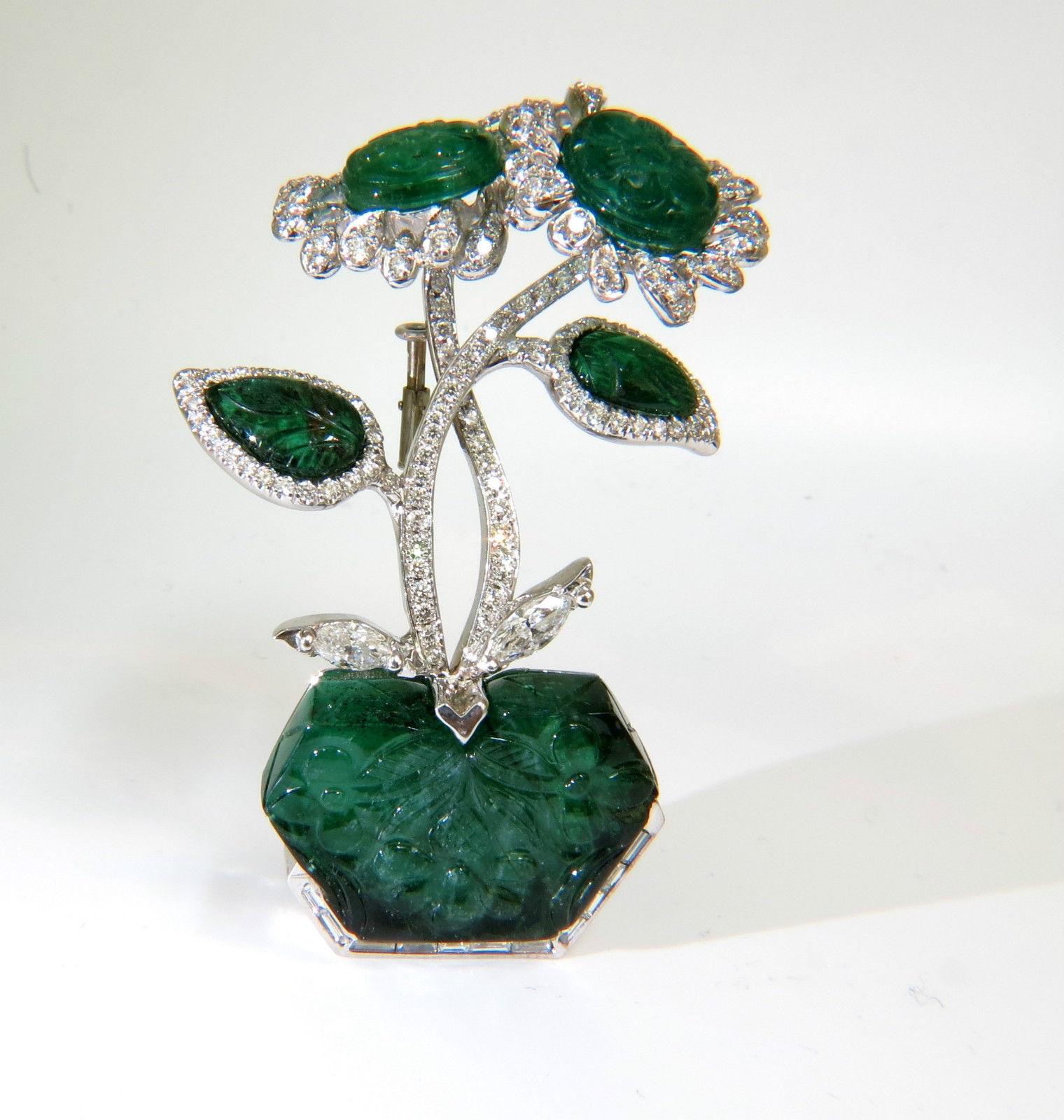 72.96 Carat Venus Fly Trap Natural Emerald Diamonds Brooch 18 Karat at 1stDibs