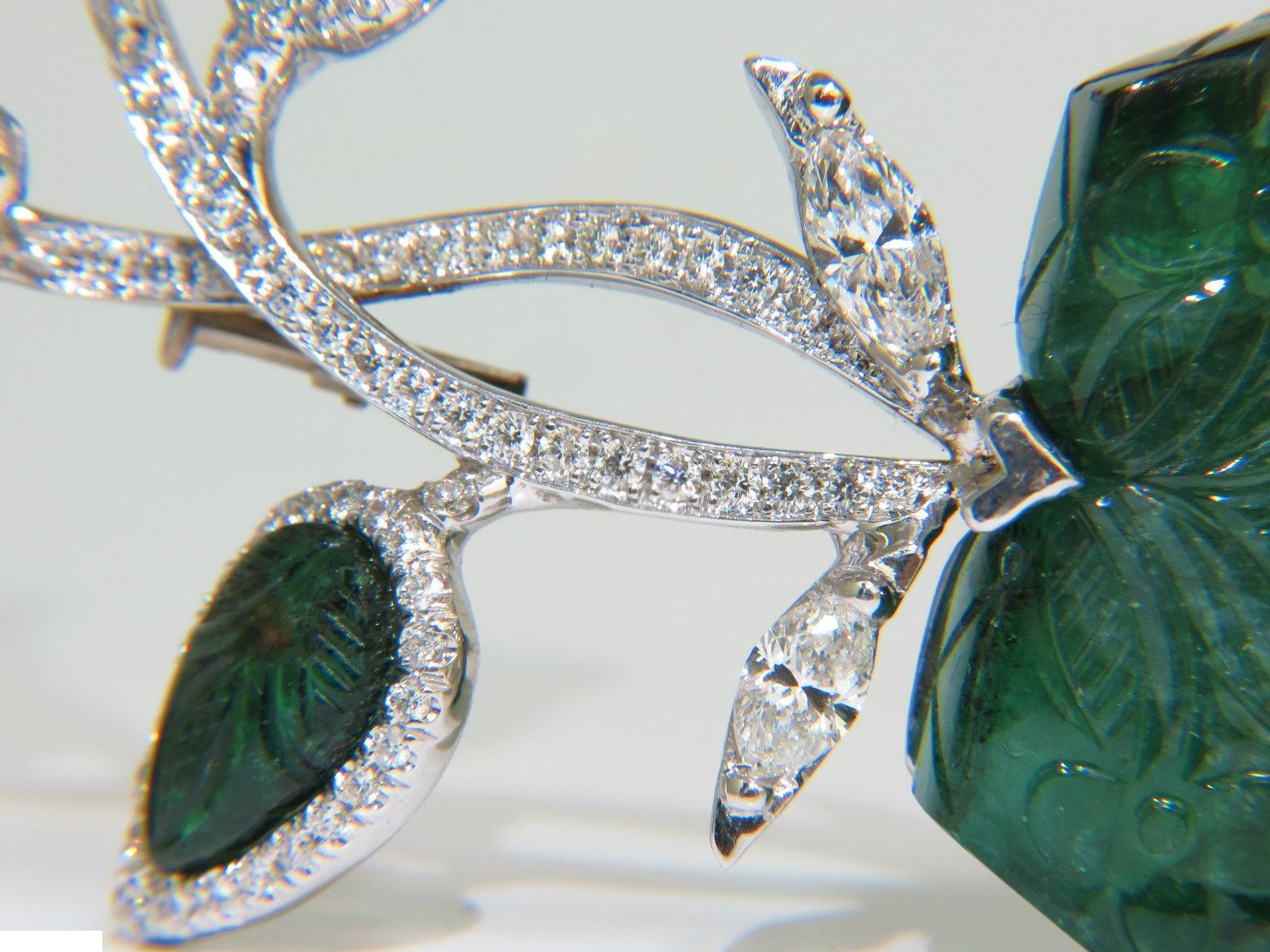 72.96 Carat Venus Fly Trap Natural Emerald Diamonds Brooch 18 Karat at 1stDibs