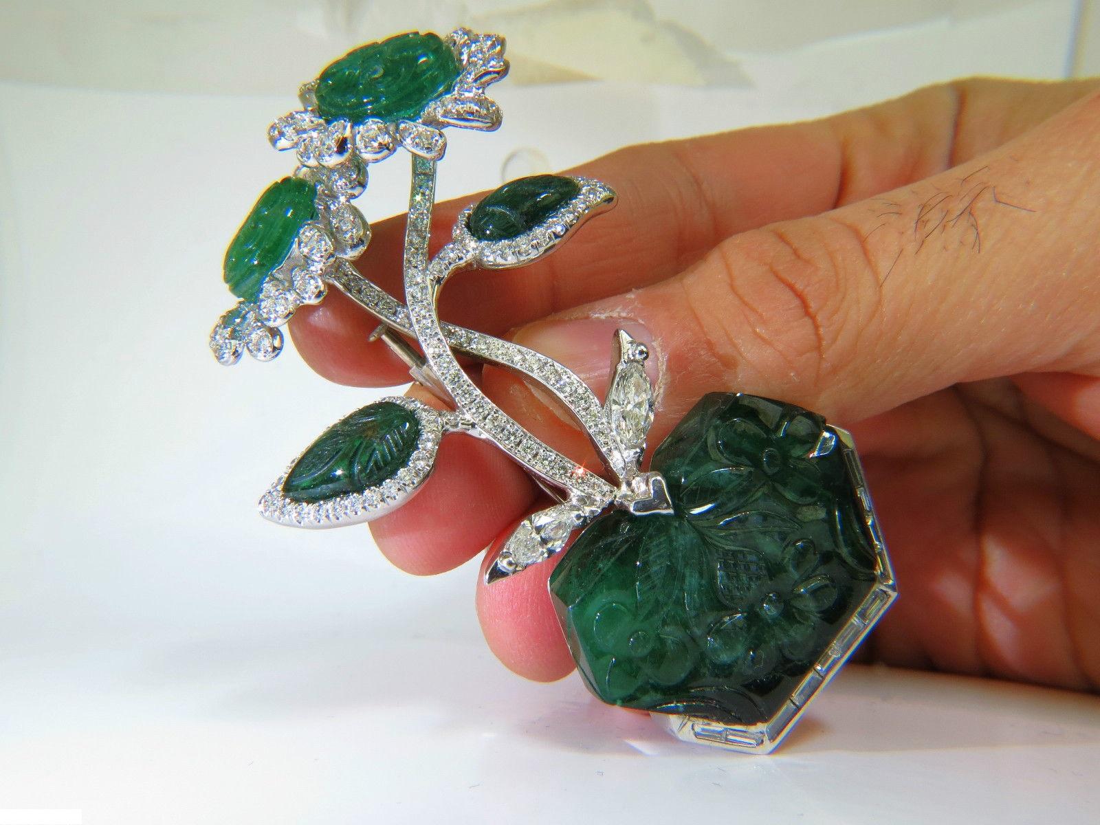 72.96 Carat Venus Fly Trap Natural Emerald Diamonds Brooch 18 Karat at 1stDibs