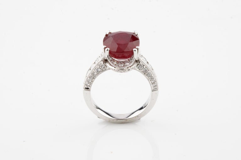 7.3 Carat Oval Ruby Solitaire Ring in White Gold with Diamond Accents ...