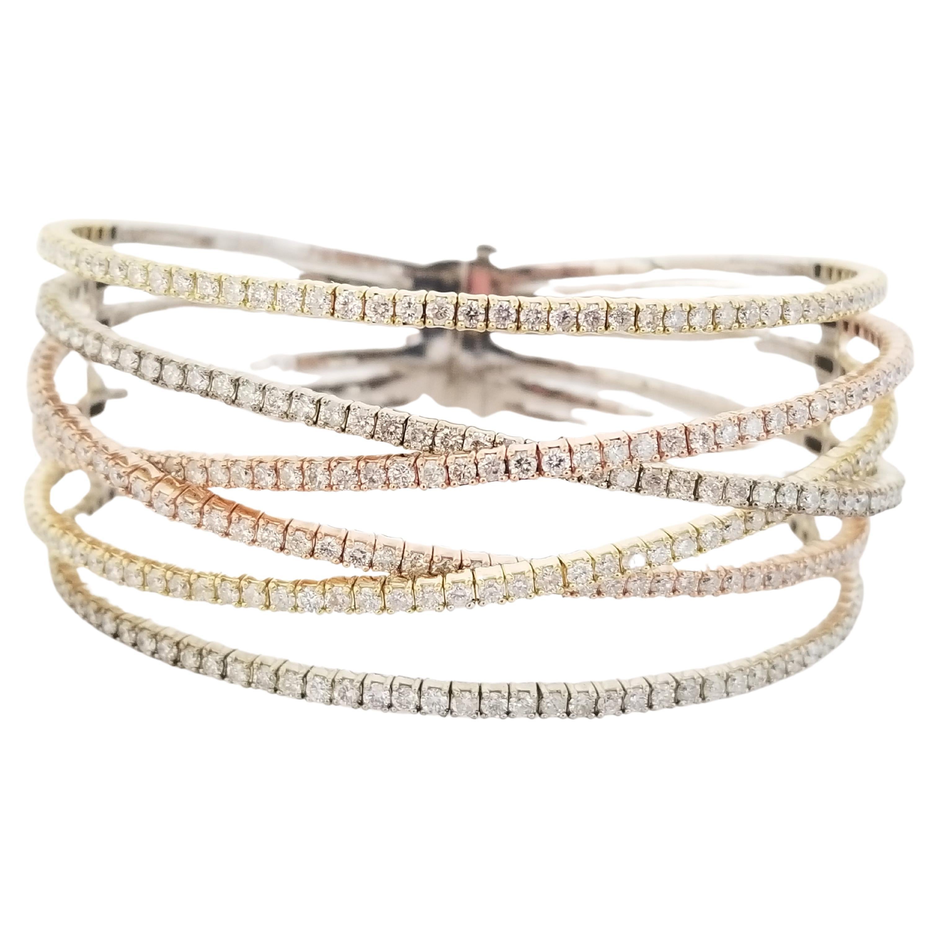 Flexible Tri-Color Gold Wide Bangle Bracelet at 1stDibs | tri color ...