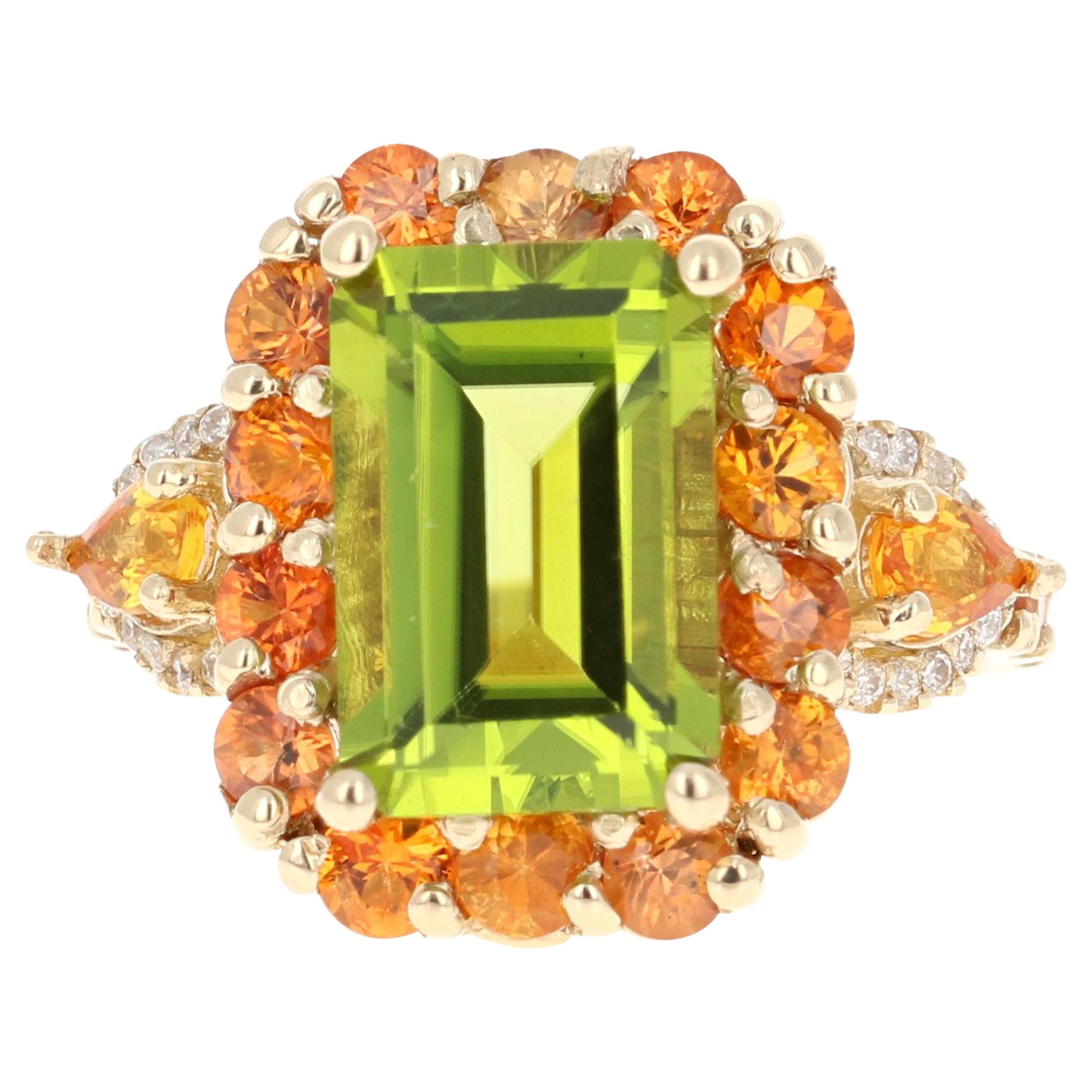 2.80 Carat Peridot Diamond 14 Karat Yellow Gold Ring at 1stDibs