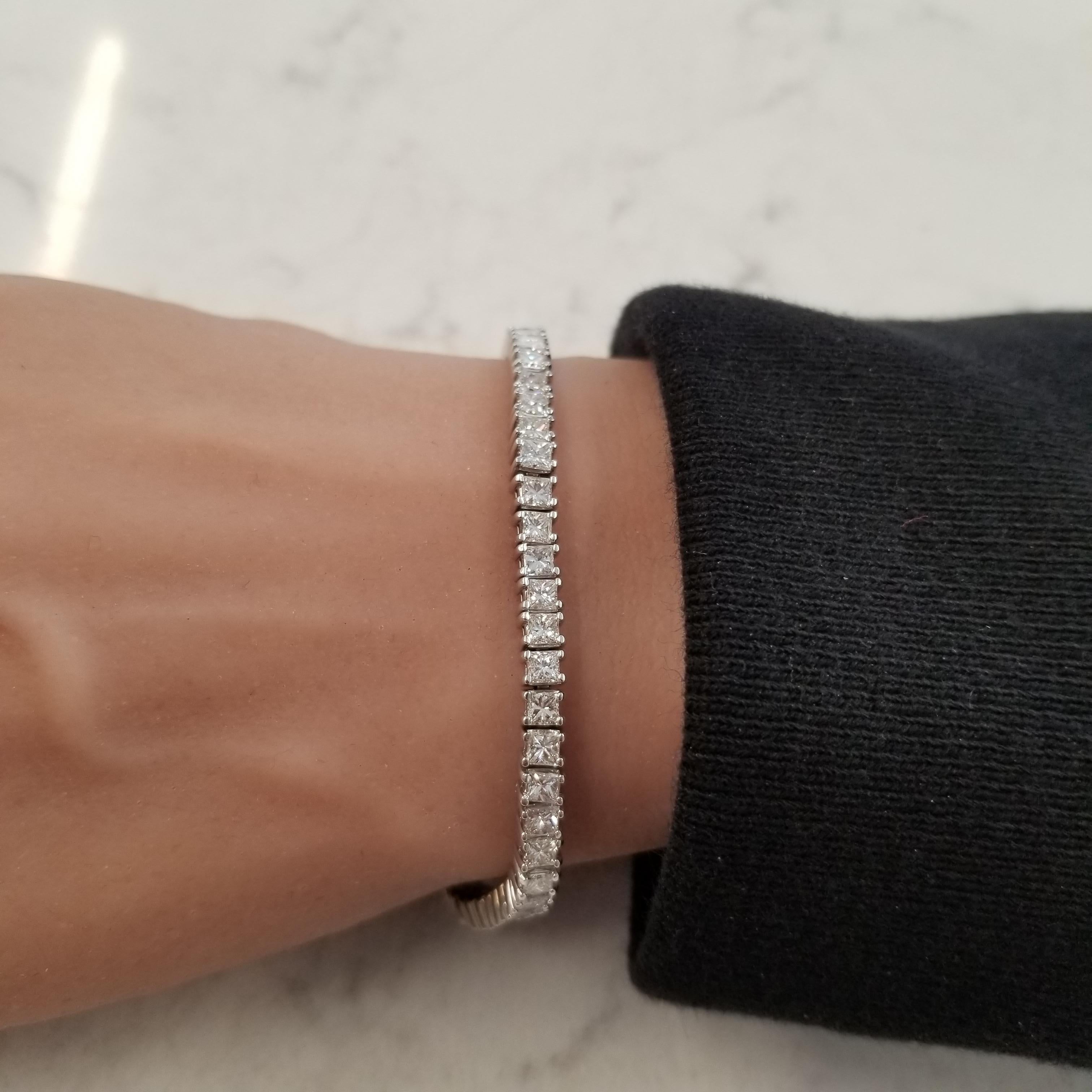 7.30 Carat Princess Cut Diamond Bracelet in 14k White Gold For Sale at ...