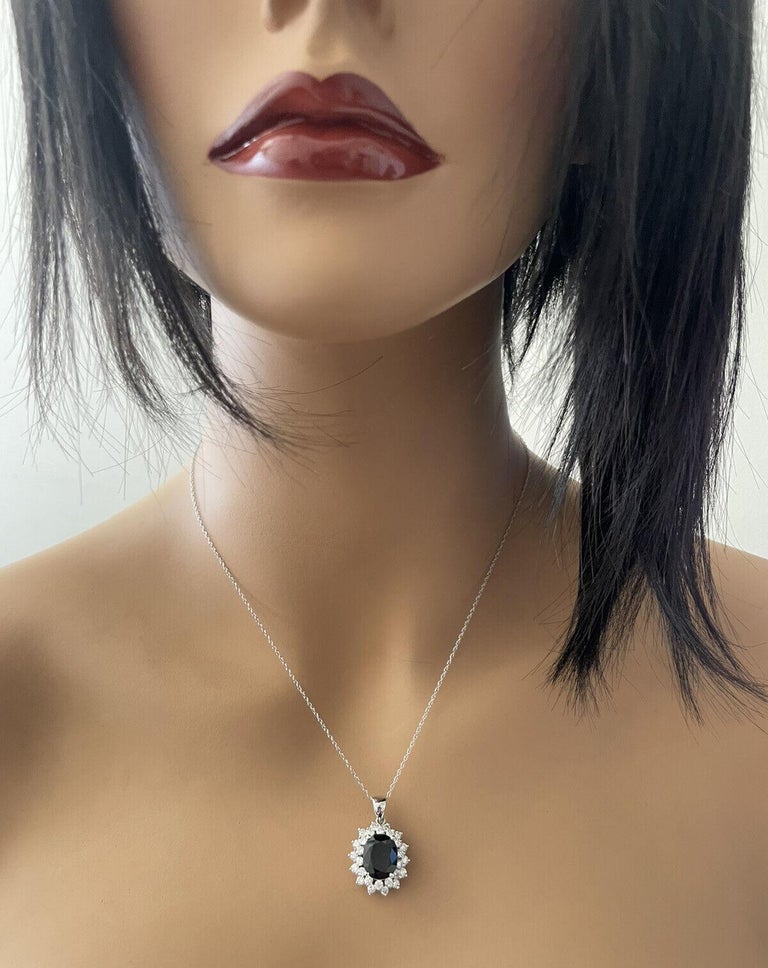 7.30Ct Natural Sapphire and Diamond 14K Solid White Gold Necklace For ...