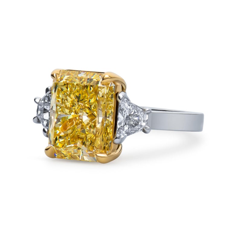 7.32 Carat ‘GIA’ Radiant Fancy Yellow Diamond with Side Trapezoid ...