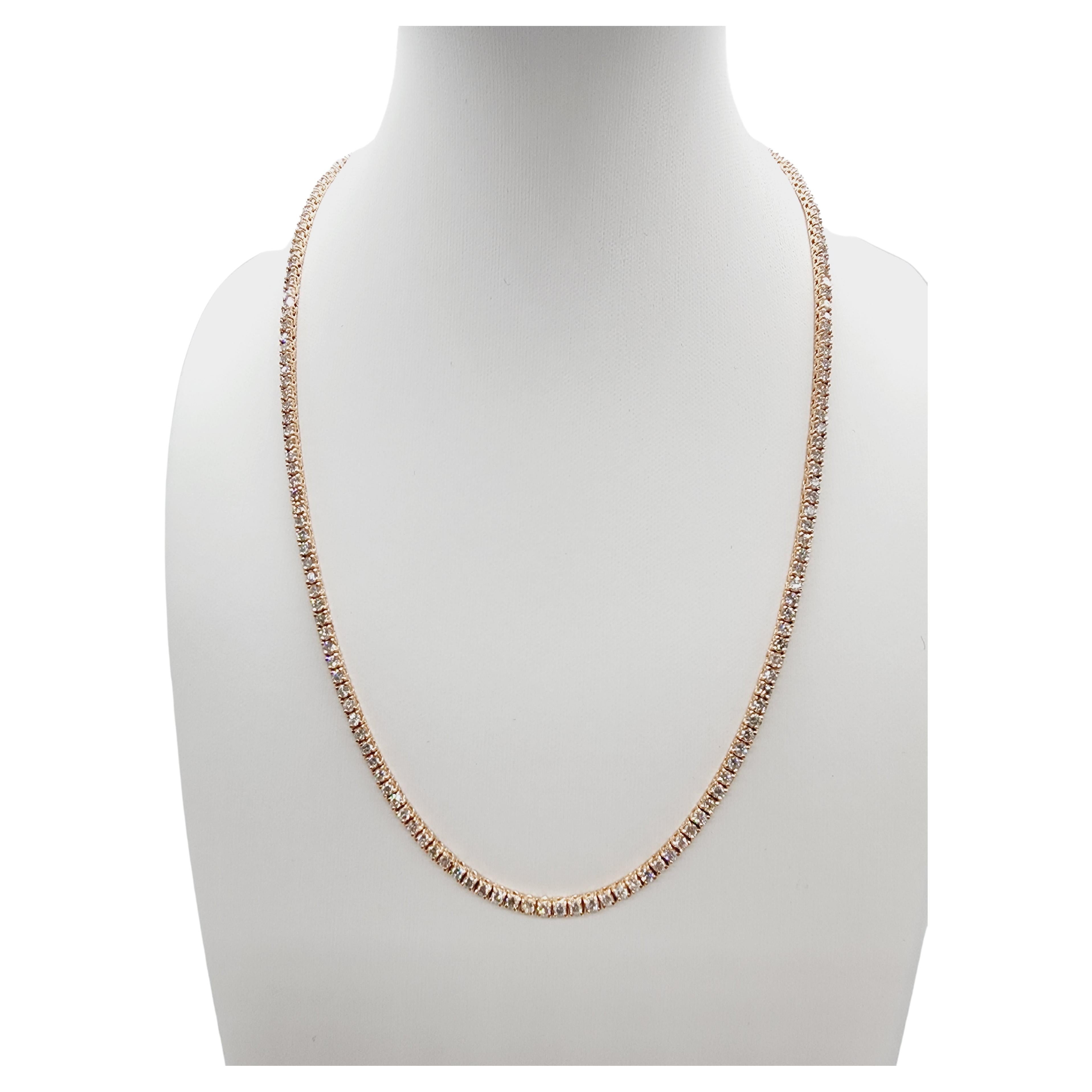 7.35 Carat Round Brilliant Cut Diamond Tennis Necklace 14 Karat Rose Gold For Sale at 1stDibs