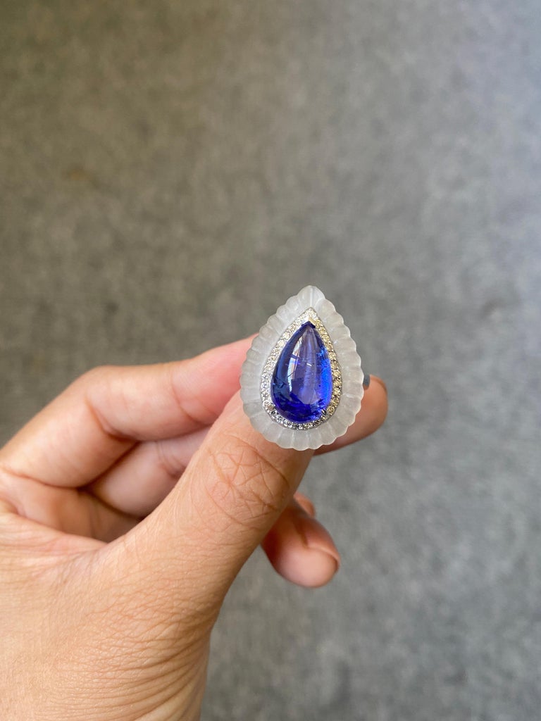 7.35 Carat Tanzanite and Rock Crystal Cocktail Ring For Sale at 1stDibs