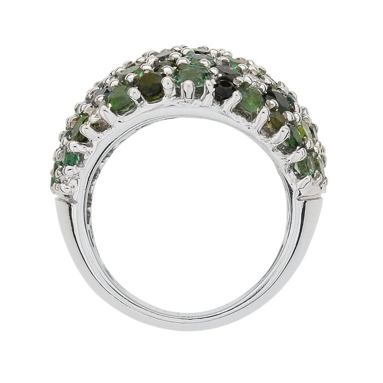 7.36 Carat Total Weight Green Tourmalines and Diamond 18K Domed Ring ...