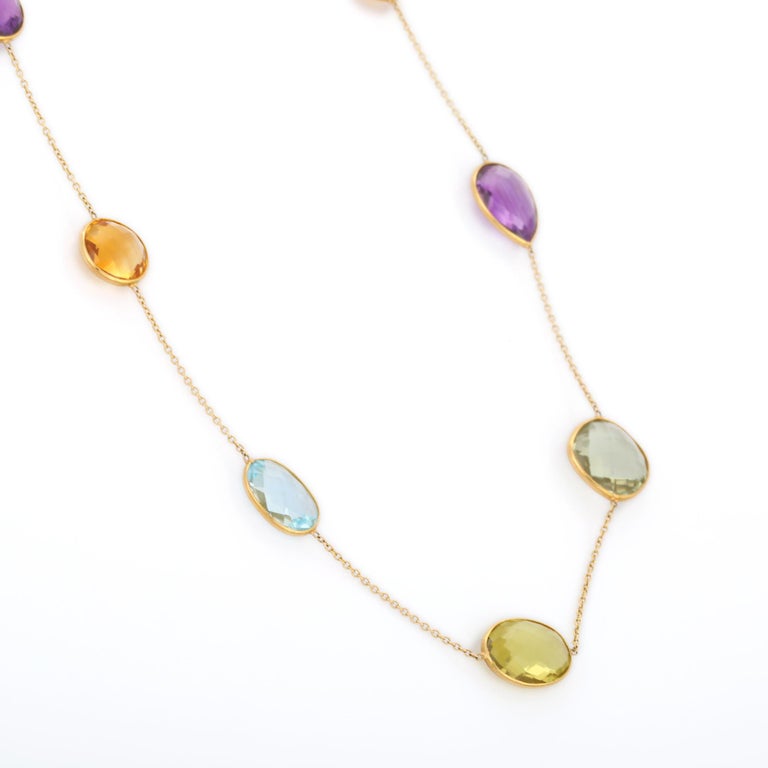 73.95 ct Multi Semi Precious Gemstone Necklace in 18K Solid Yellow Gold ...