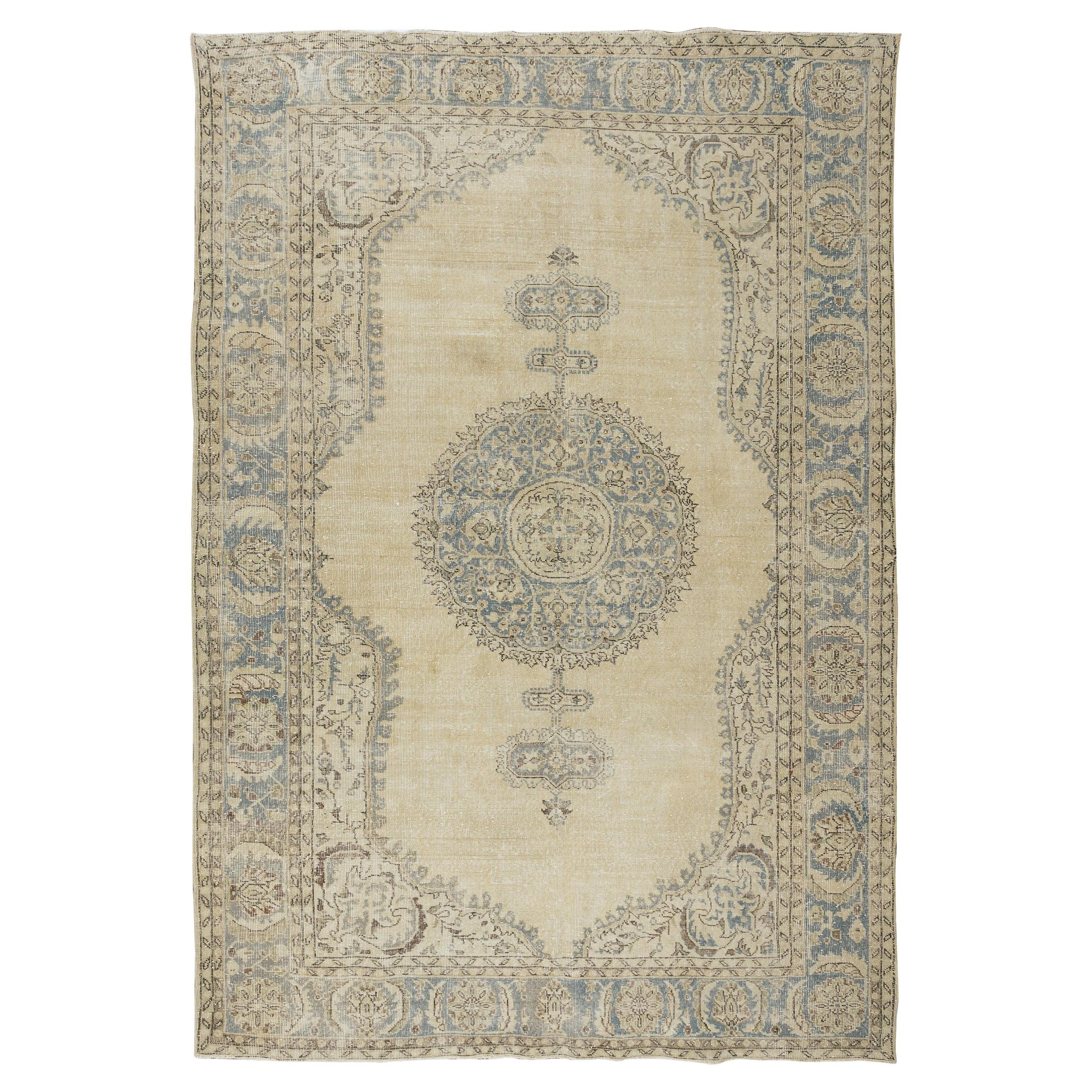 Antique Washed Vintage Handmade Oushak Rug with Floral Garden Design ...