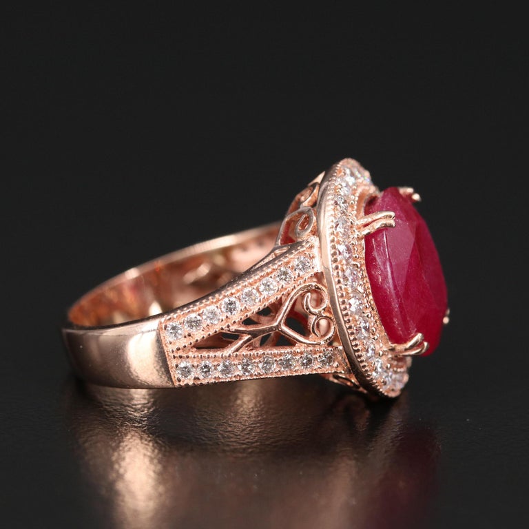 Customizable 6.2 Carat Halo Ruby Rose Gold Wedding Band Art Deco Ruby ...