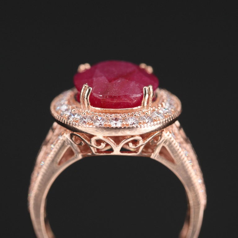 Customizable 6.2 Carat Halo Ruby Rose Gold Wedding Band Art Deco Ruby ...