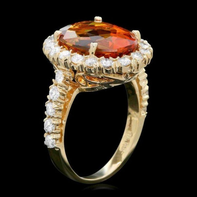 7.40 Carats Natural Citrine and Diamond 14k Solid Yellow Gold Ring For ...