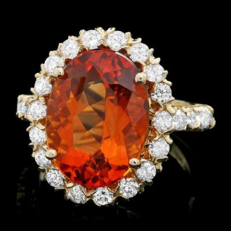 7.40 Carats Natural Citrine and Diamond 14k Solid Yellow Gold Ring For ...