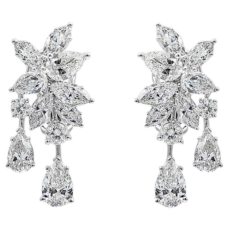 7.45 Carat Cluster Diamond Drop Earrings in 18 Karat White Gold For ...