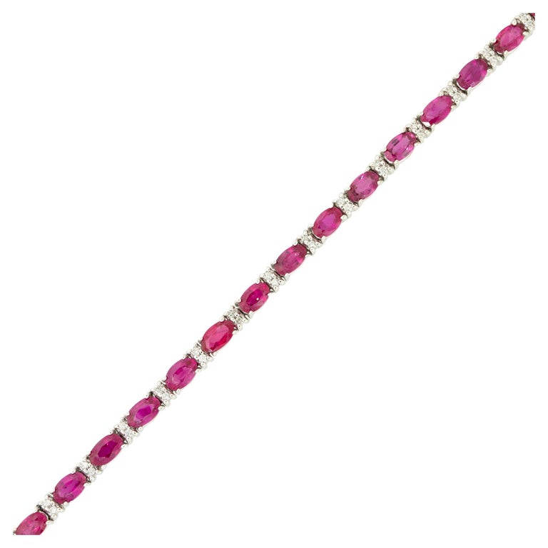7.45 Carat Oval Ruby and Diamond Tennis Bracelet 18 Karat in Stock For ...